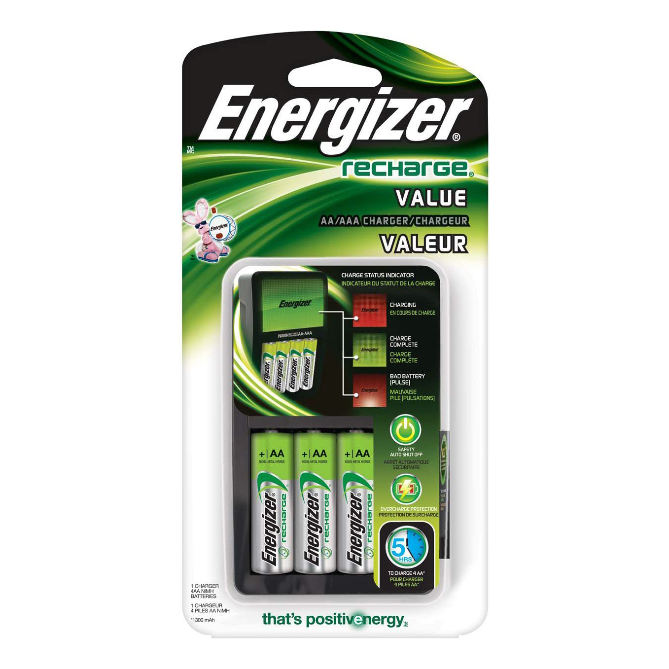 Energizer Rechargeable AA/AAA Battery Charger with 4 AA Batteries ...